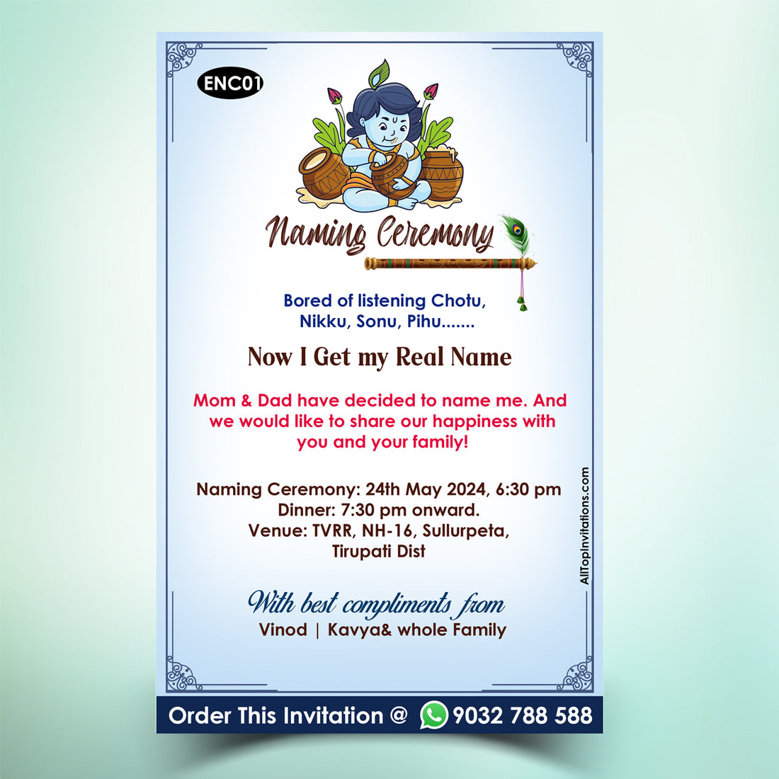 Naming Ceremony Invitation Card Making Online - ENC01 – All Top Invitations